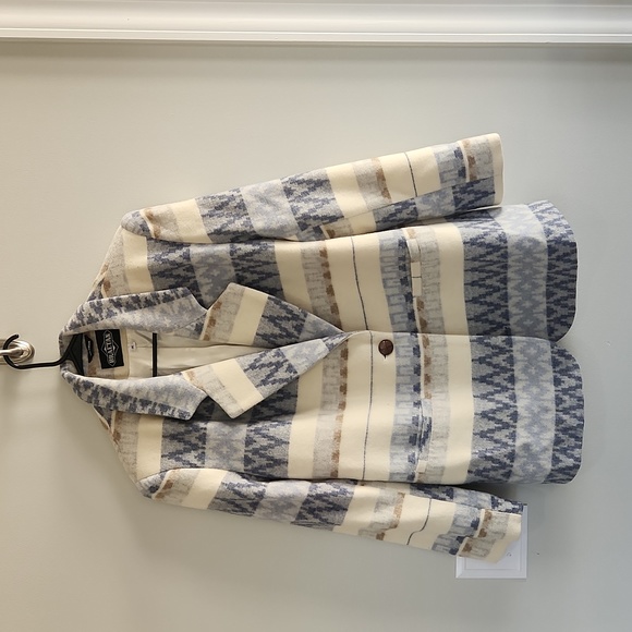 Braetan | Jackets & Coats | Blue Beige Aztec Print Wool Blazer Jacket ...